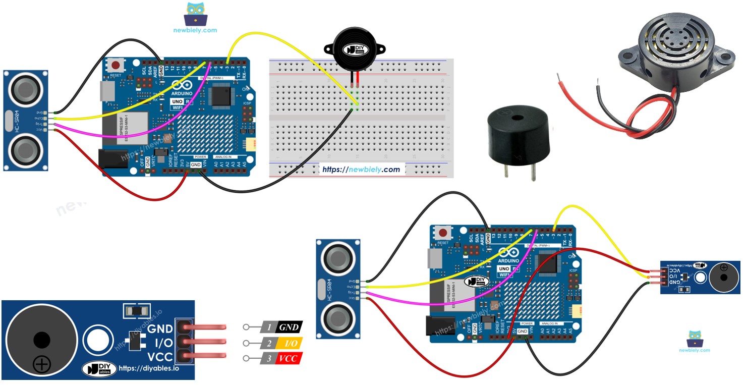 Arduino UNO R4 - Ultraschallsensor - Piezo-Buzzer